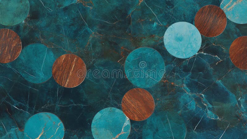 Modern Circular Tile Pattern with Teak and Blue Marble Texture for ...