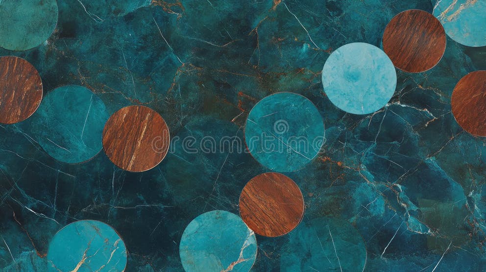 Modern Circular Tile Pattern with Teak and Blue Marble Texture for ...