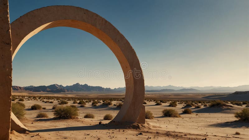 Modern Circular Window Frame Showcasing a Serene Desert Landscape with ...