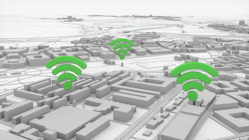 Modern City Aerial View and Communication Network Concept. Smart City ...