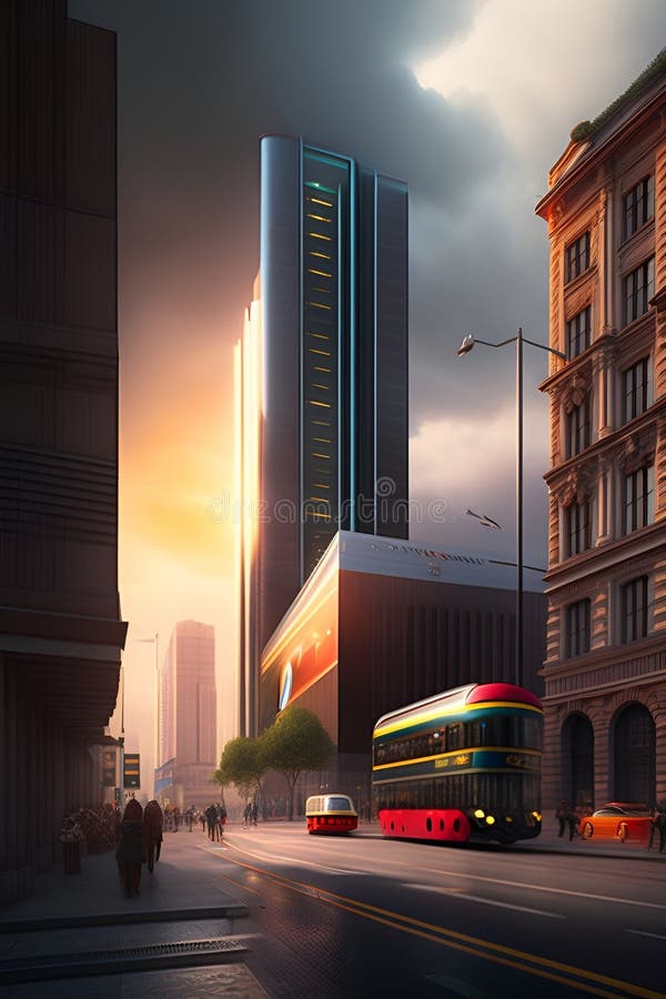 Modern City AI Generative Illustration Graphic Design Art Icon Stock ...