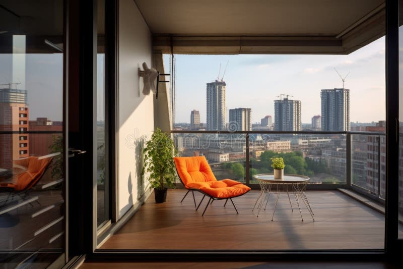 Modern City Apartment with Balcony View Stock Image - Image of living ...