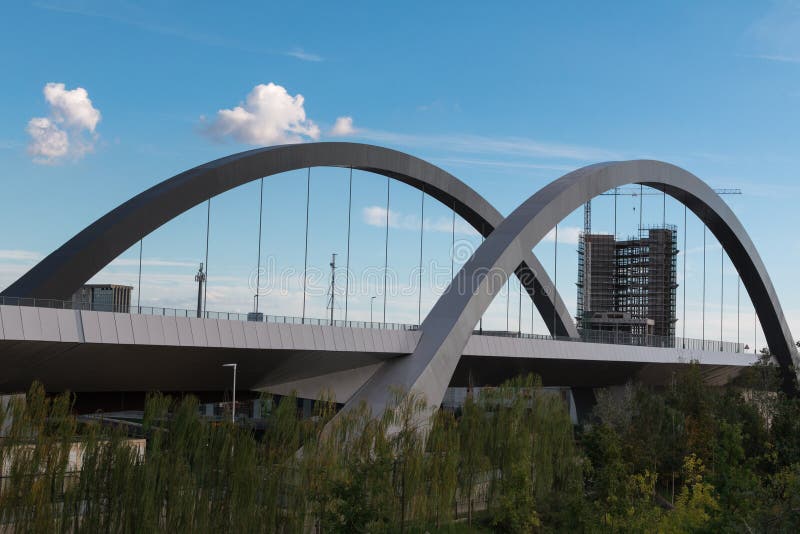 Modern City Bridge Near Business Center Stock Photo - Image of bridge ...