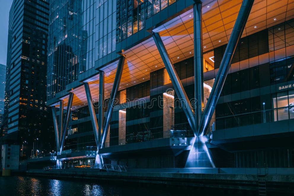 Modern City Building with Illuminated Structures at Night. Stock Image ...