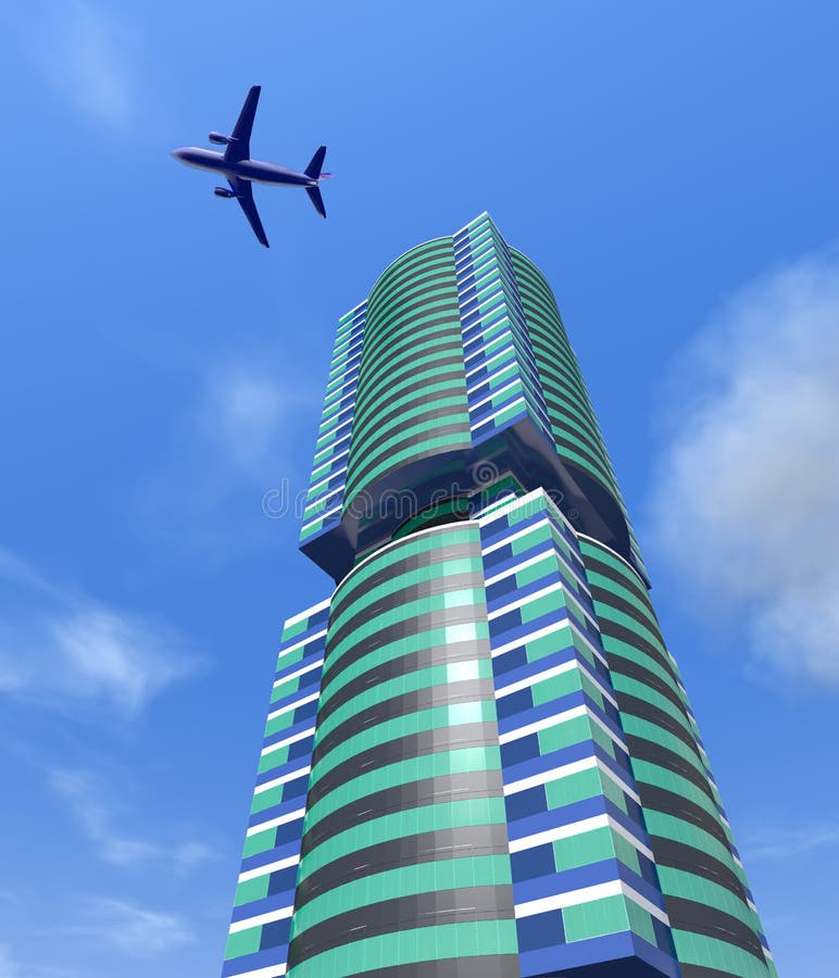 Modern City Building and a Plane in the Sky. Stock Illustration ...