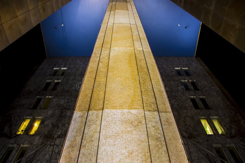 Modern City Building from Below Stock Photo - Image of blue, bridge ...