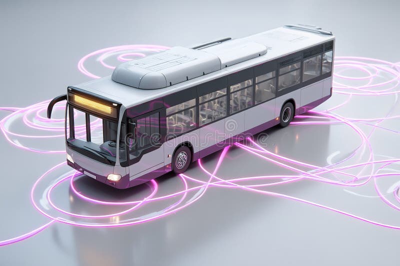 Modern City Bus with Colorful Light Trails on a Reflective Surface at ...
