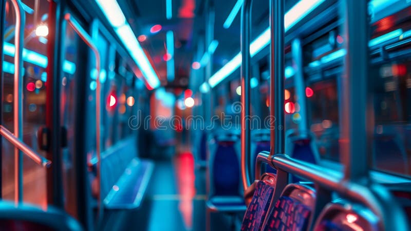 Modern City Bus Interior Featuring Ergonomic Handles and Soft Lighting ...