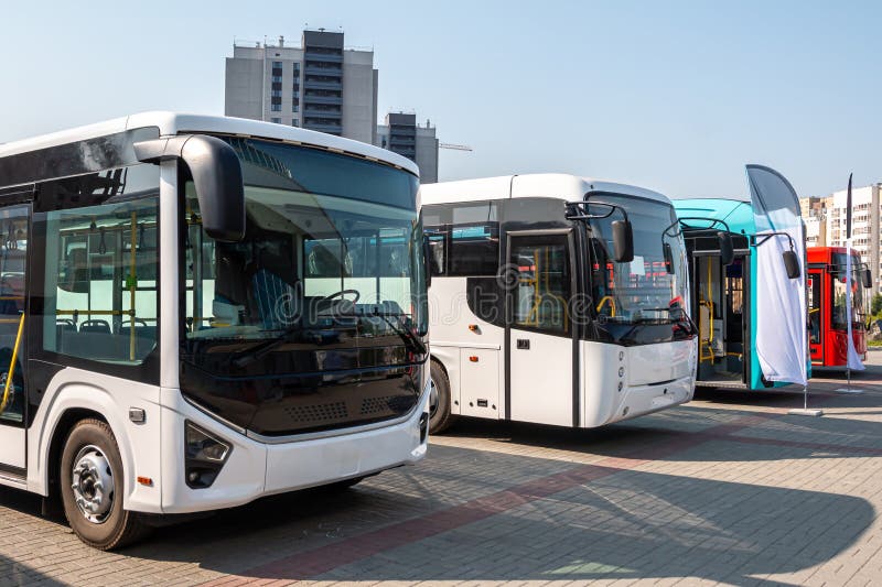 Modern City Buses at the Parking Stock Image - Image of buses ...