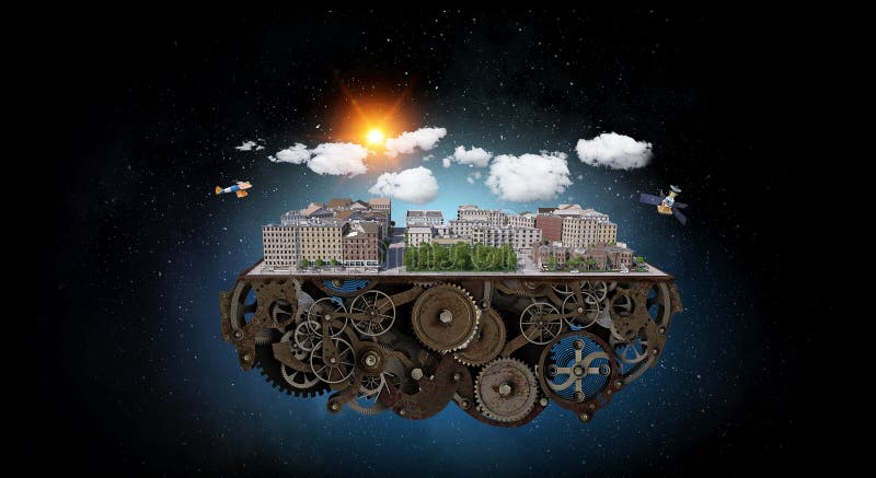 Modern City Concept. Mixed Media Stock Illustration - Illustration of ...