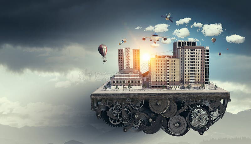 Modern City Concept. Mixed Media Stock Illustration - Illustration of ...