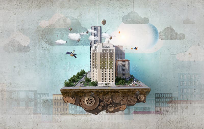 Modern City Concept. Mixed Media Stock Illustration - Illustration of ...