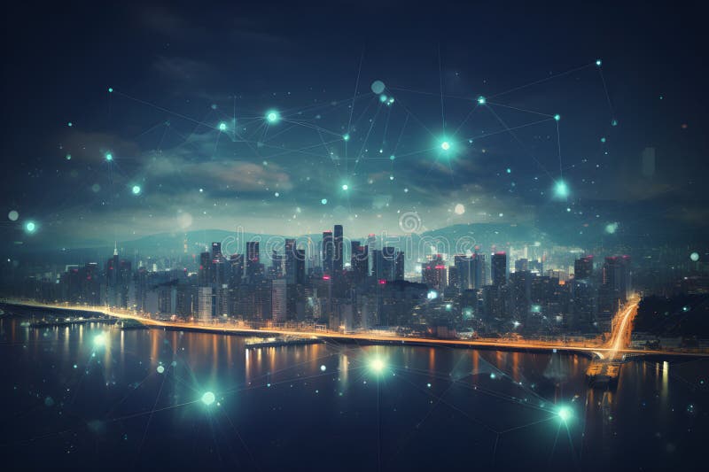 Modern City , Connection Concept , Abstract Communication Technology ... Modern City , Connection Concept , Abstract Communication Technology ...