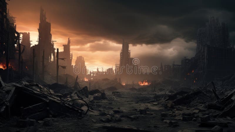 Modern City Devastated by Explosions and Chaos, Apocalipse Stock ...
