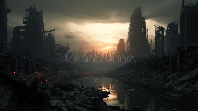 Modern City Devastated by Explosions and Chaos, Apocalipse Stock ...