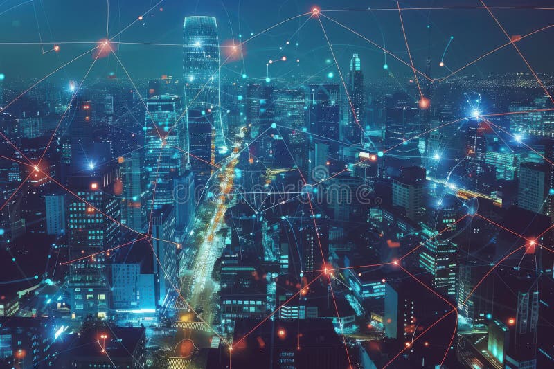 Modern City with Digital Connectivity Stock Illustration - Illustration ...