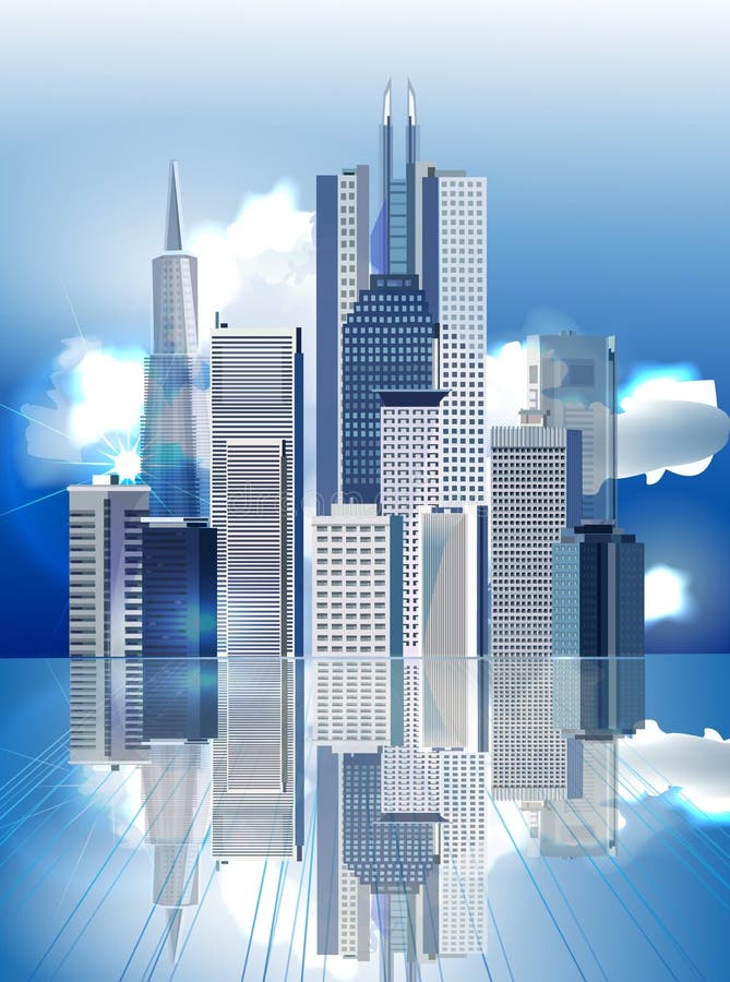 Modern City Illustration with Skyscrapers Stock Vector - Illustration ...