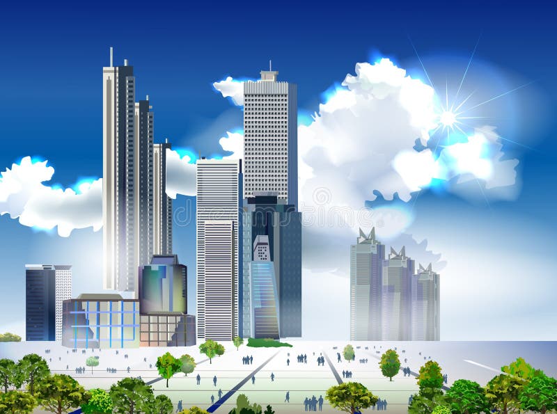 Smart City with Large Modern Buildings and Transport Interchange. Stock ...