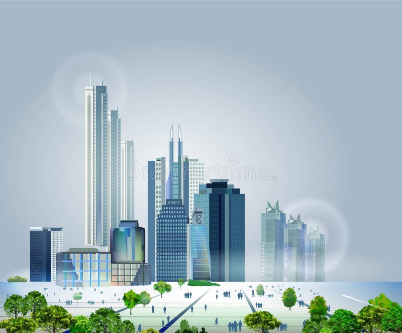 Modern City Illustration with Skyscrapers Stock Vector - Illustration ...