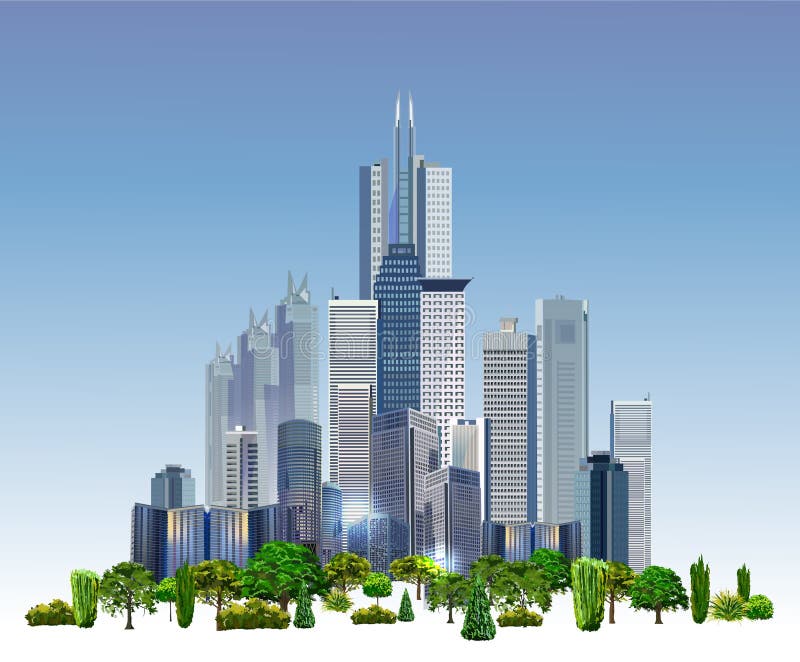 Modern City Illustration with Skyscrapers Stock Vector - Illustration ...
