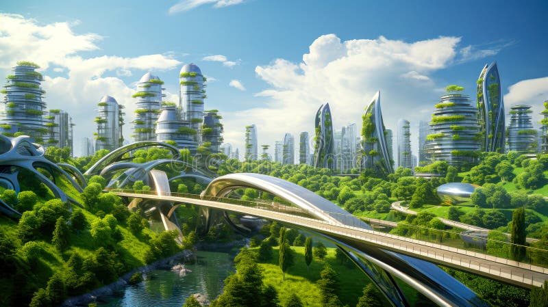 Modern City Landscape with Bridge and Skyscrapers. Stock Image - Image ...