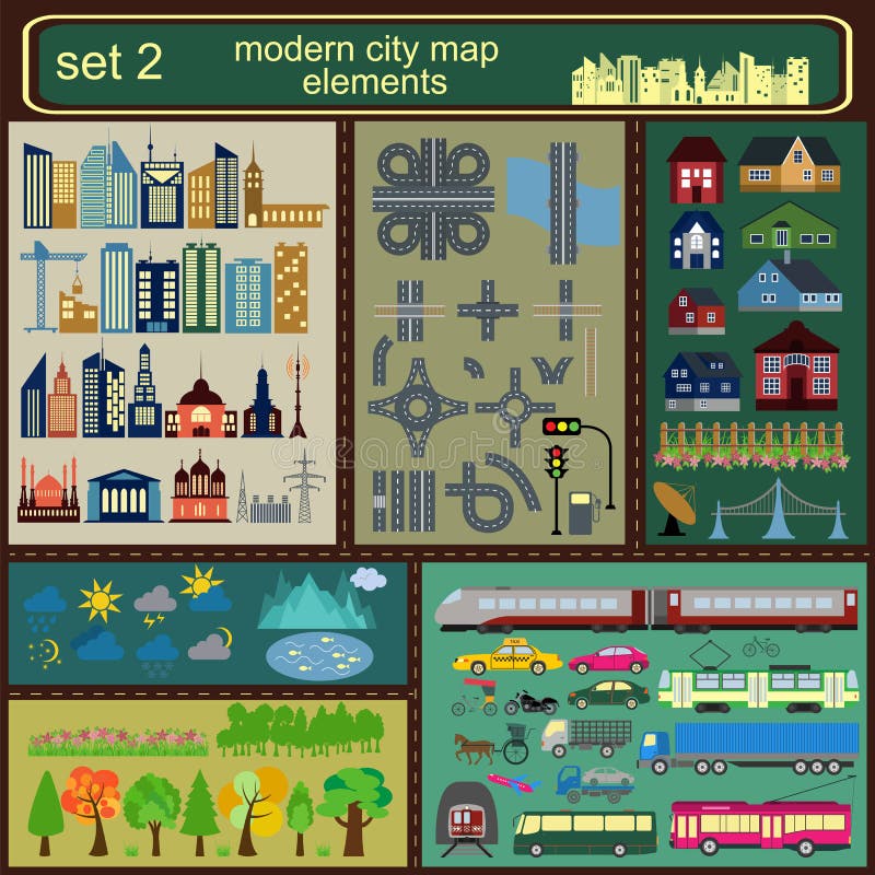 Modern City Map Elements for Generating Your Own Infographics, M Stock ...