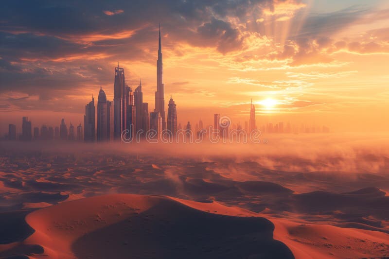 Modern City in the Middle of the Desert Stock Illustration ...