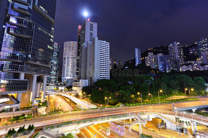 Modern city at night stock image. Image of building, kong - 20653647