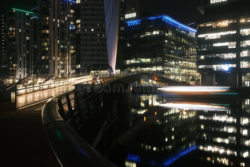 Modern city at night editorial photography. Image of manchester - 237332987