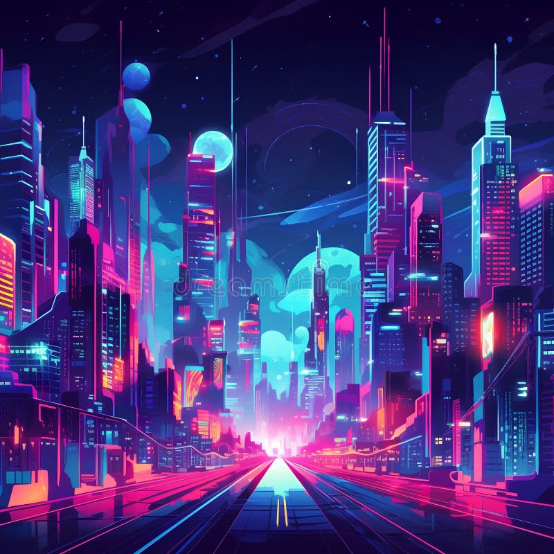 Modern City at Sunset. Futuristic Cityscape with Skyscrapers Stock ...