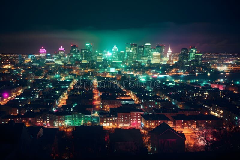 Modern City at Night. Neural Network AI Generated Stock Illustration ...