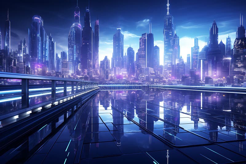 Modern City at Night,shanghai,china.3d Rendering Stock Illustration ...