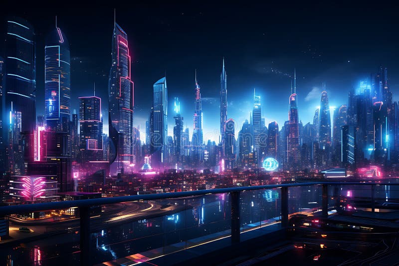 Modern City at Night,shanghai,china.3d Rendering Stock Illustration ...