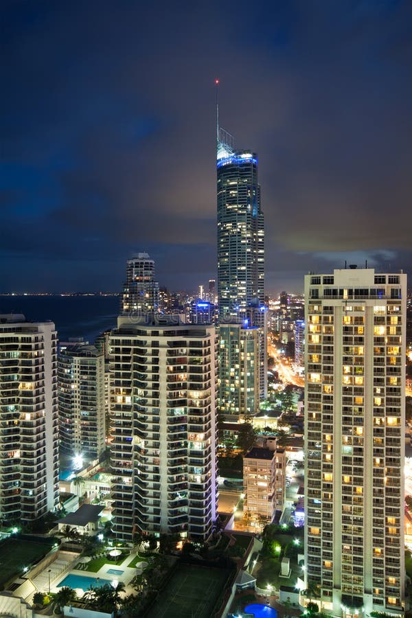 Modern City at Night at Vertical Format Stock Photo - Image of modern ...