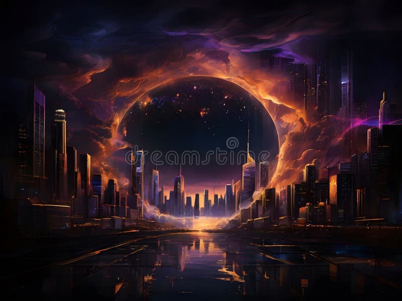 Modern City Open a Portal for Another Dimension Stock Image - Image of ...