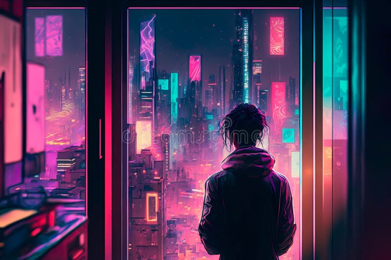 Modern City Outside the Window Generative AI Stock Illustration ...