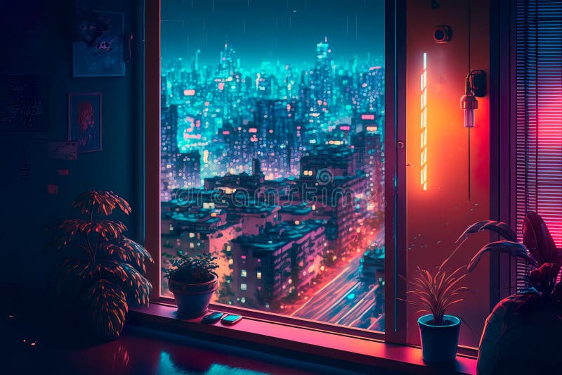 Modern City Outside the Window Generative AI Stock Illustration ...