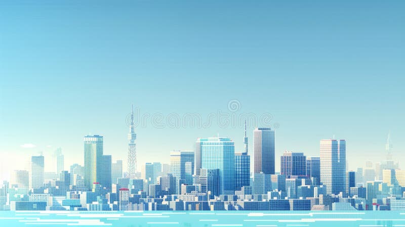 Modern City Skyline with Clear Blue Sky Stock Photo - Image of ...