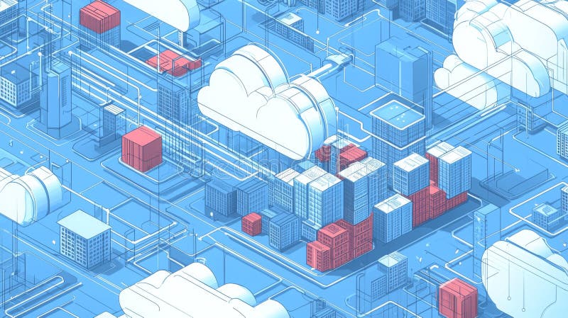 Modern City Skyline with Digital Cloud Computing Elements and Urban Infrastructure Design Stock ...