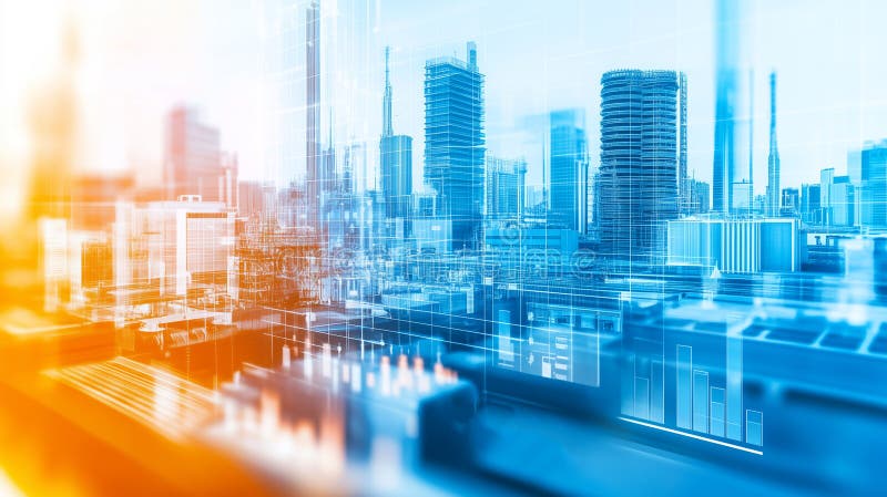 Modern City Skyline Digital Overlay Representing Industry Technology ...