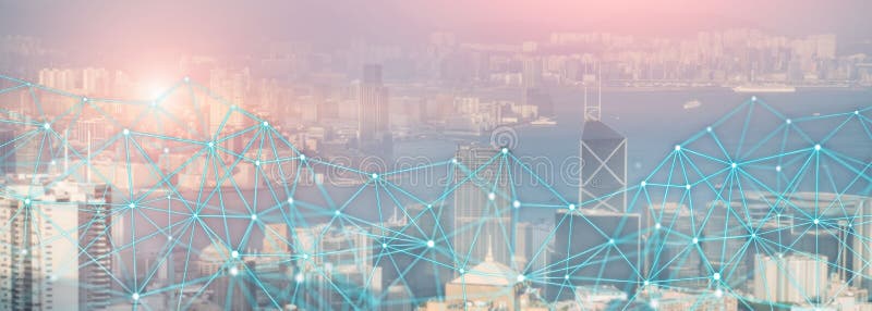 Modern City Skyline Digital Wireless Network Internet Technology ...