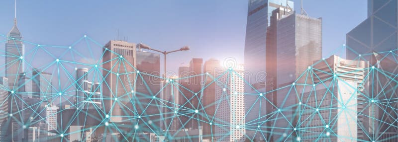 Modern City Skyline Digital Wireless Network Internet Technology ...