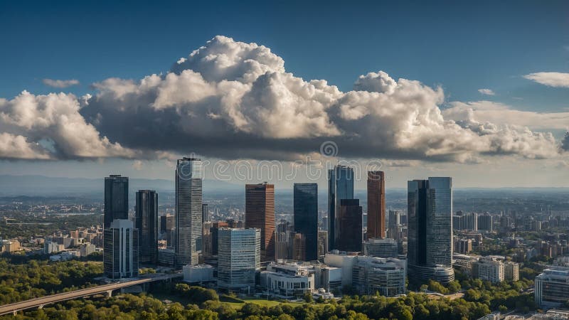Modern City Skyline with Dramatic Cloud Formation Stock Illustration ...