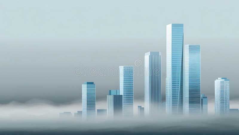 Modern City Skyline Emerging from Fog Stock Illustration - Illustration ...