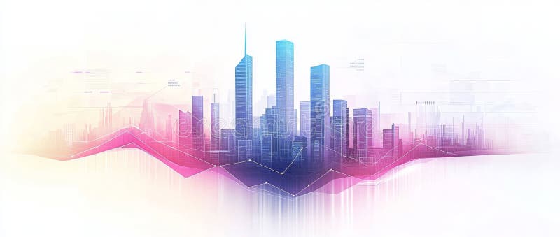 A Modern City Skyline Featuring Abstract Data Visualizations and ...