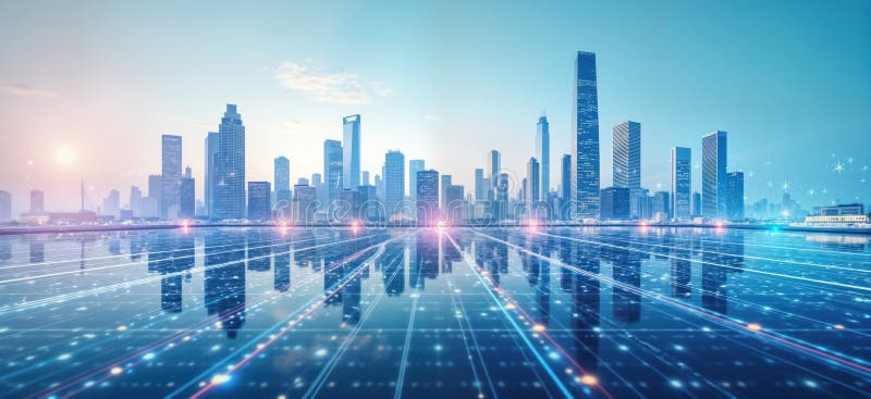 Modern City Skyline with Futuristic Tech Elements. High Tech Buildings ...