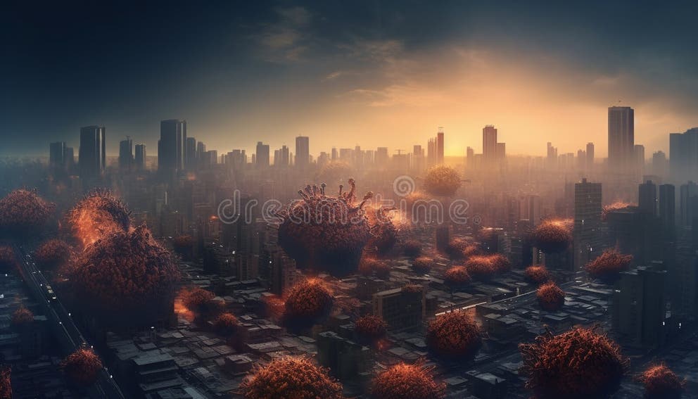 Modern City Skyline Glows Multi Colored at Dusk, Reflecting Growth and ...