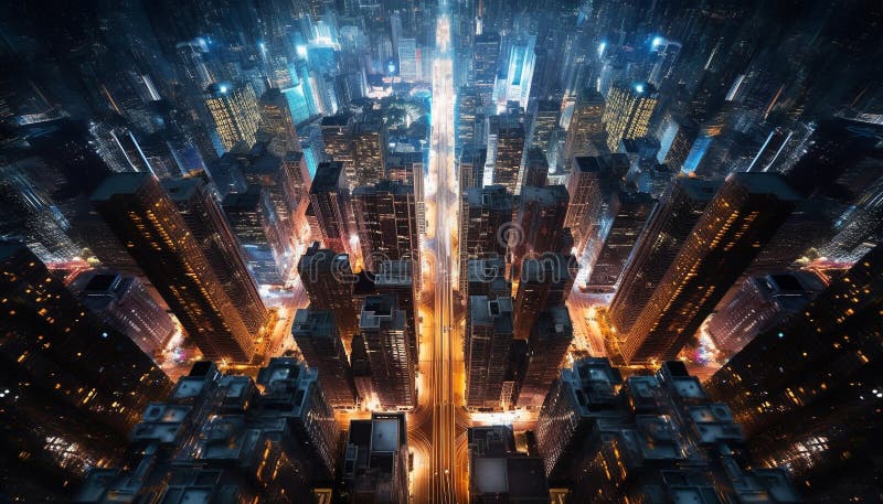 Modern City Skyline Glows with Multi Colored Lights at Dusk Generated ...