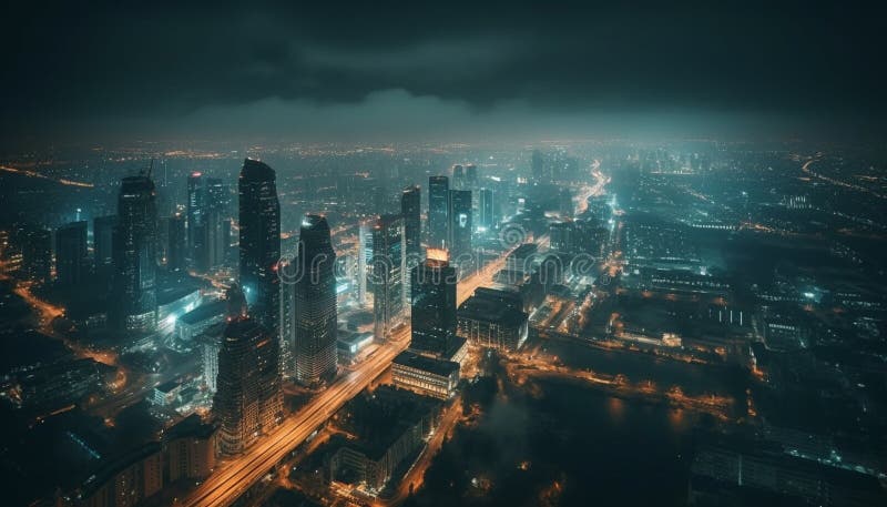 Modern City Skyline Glows with Multi Colored Lights Generative AI Stock ...