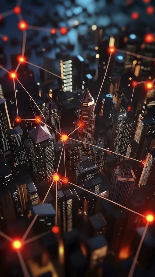 Modern City Skyline with Illuminated Connected Network Stock ...